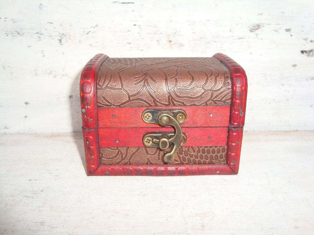 Wooden Box, Chest, Wood and Leather Trinket Box, Wooden Box for Jewelry ...