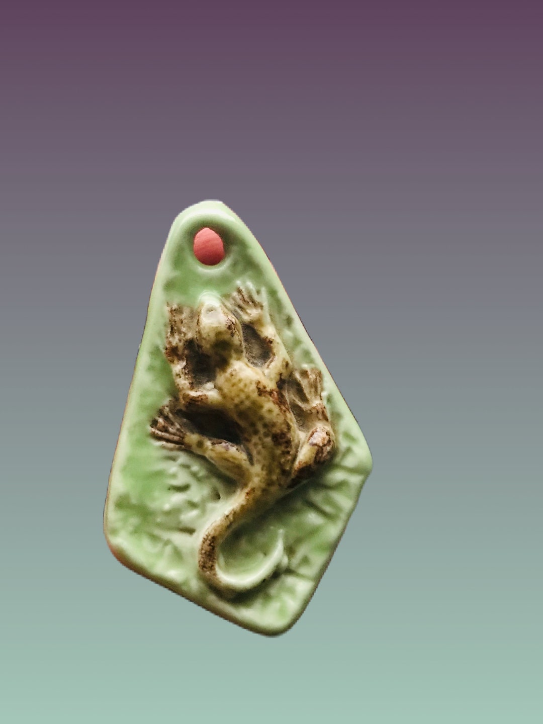 Vintage Lizard Porcelain Pendant 1970s Green Brown Colours Jewellery ...