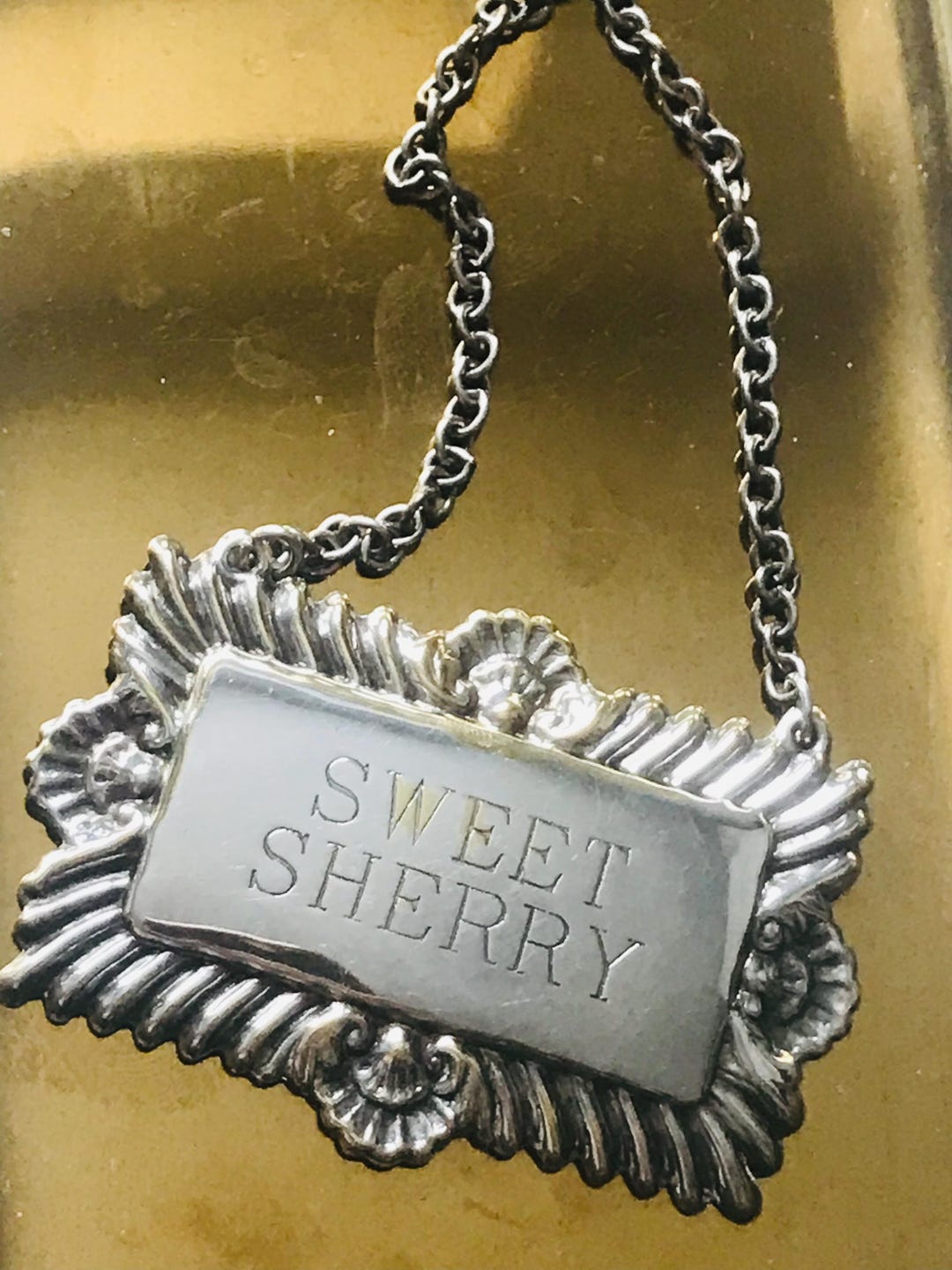 Vintage Retro Sweet Sherry Decanter Tag Silver Plated Alcohol Decanter ...