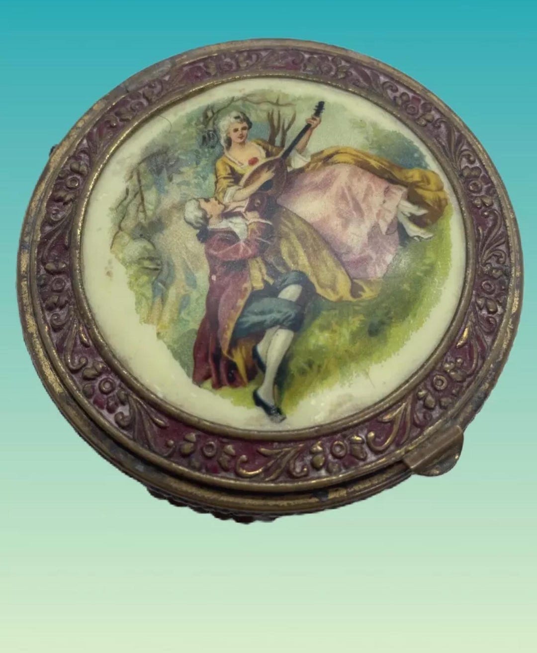 Very Rare Antique American USA Vintage Retro Powder Compact Gold Tone ...