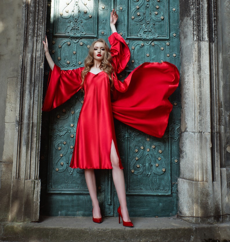 Red Robe and Gown Red Robe and Slip Red Kimono Robe Red | Etsy