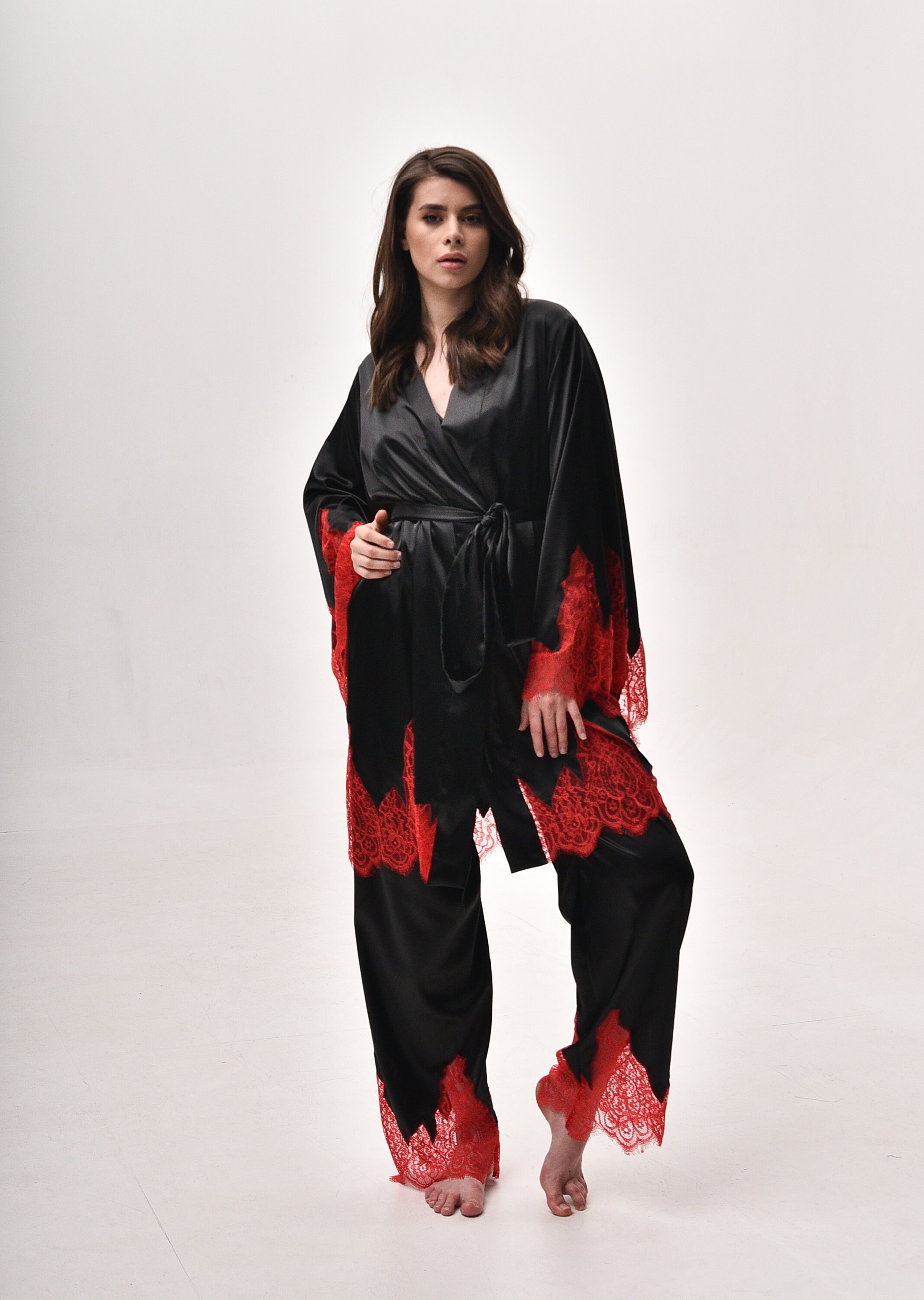 Black PajamasSilk PajamasHoliday PajamasPajamas WomenSatin | Etsy