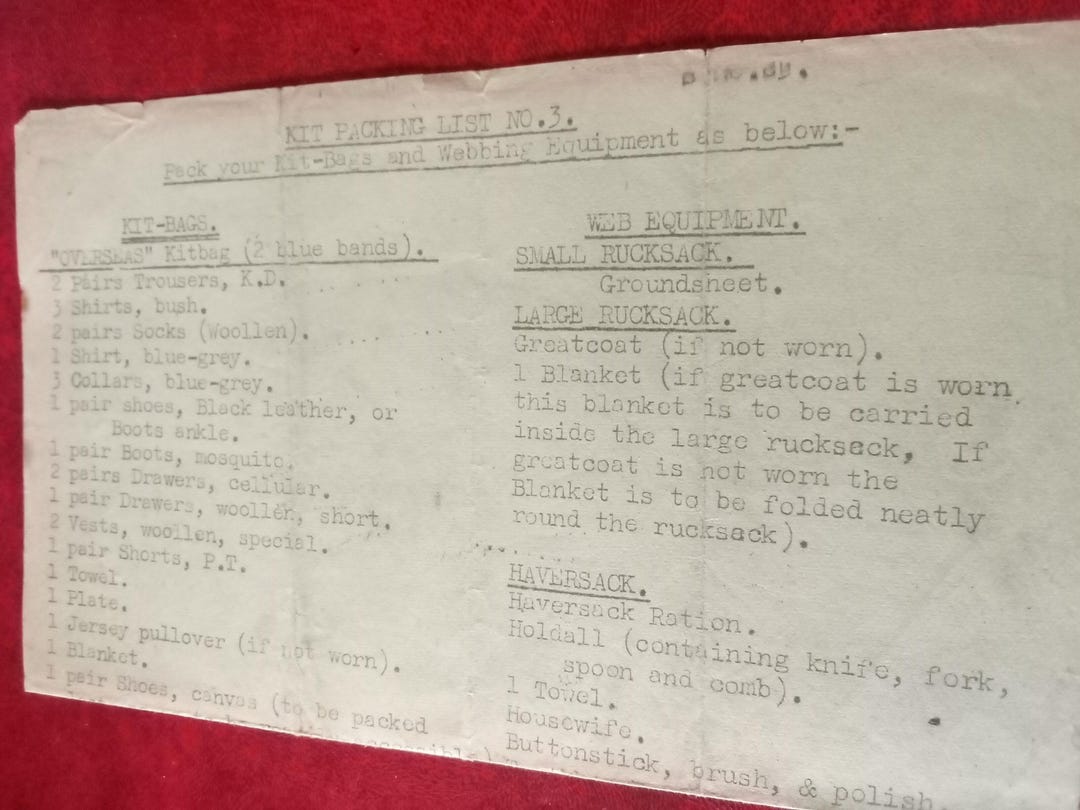 WW2 RAF Kit Packing List a Real Piece of History - Etsy