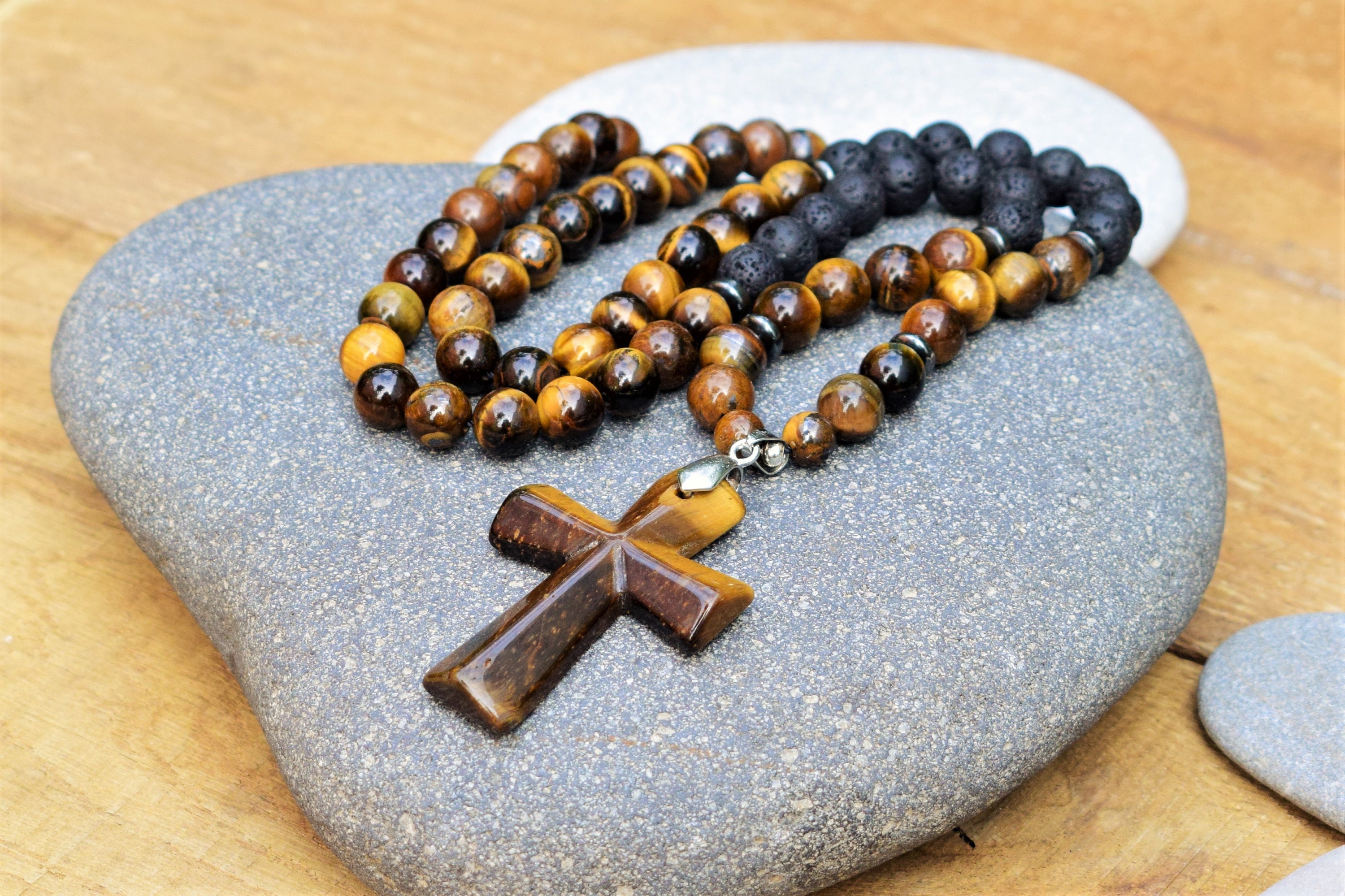 Tigers eye necklace cross necklace mens cross necklace jewelry | Etsy