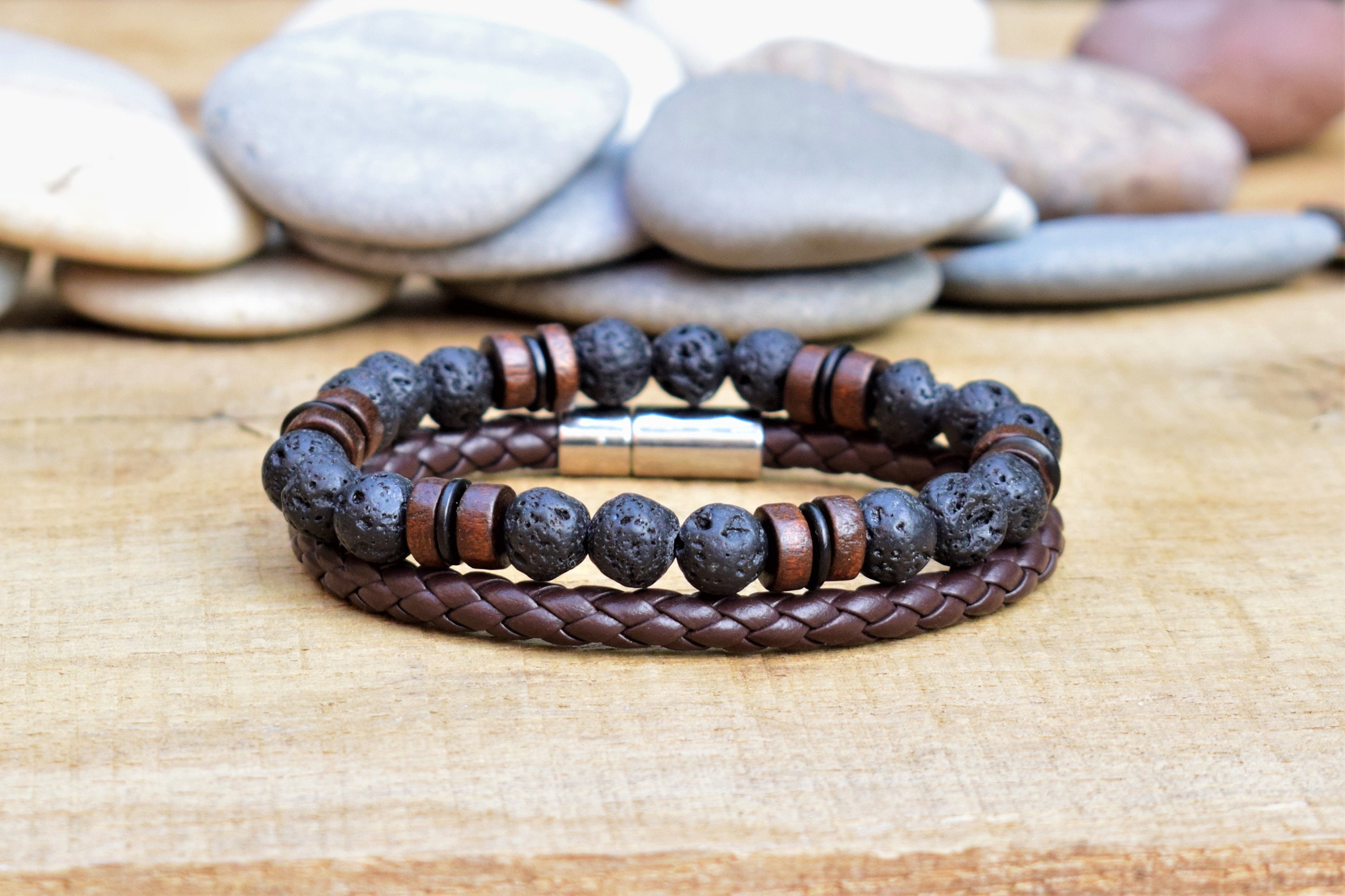 Mens Bead Bracelet Lava Stone Bracelet Gemstone Bracelet Men | Etsy
