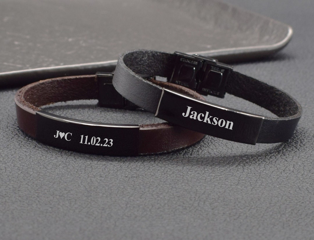 Personalized Leather Bracelet With Initials Custom Name Jewelry ...