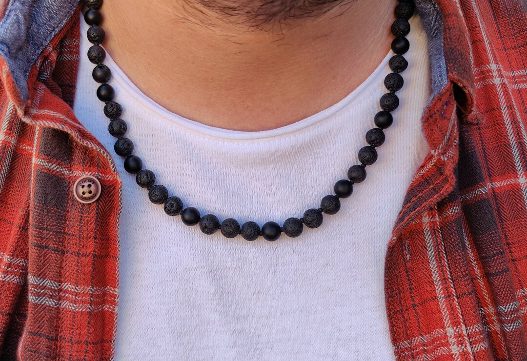 Beaded Necklace Mens Jewelry Gemstone Necklaces Protection Choker Onyx ...