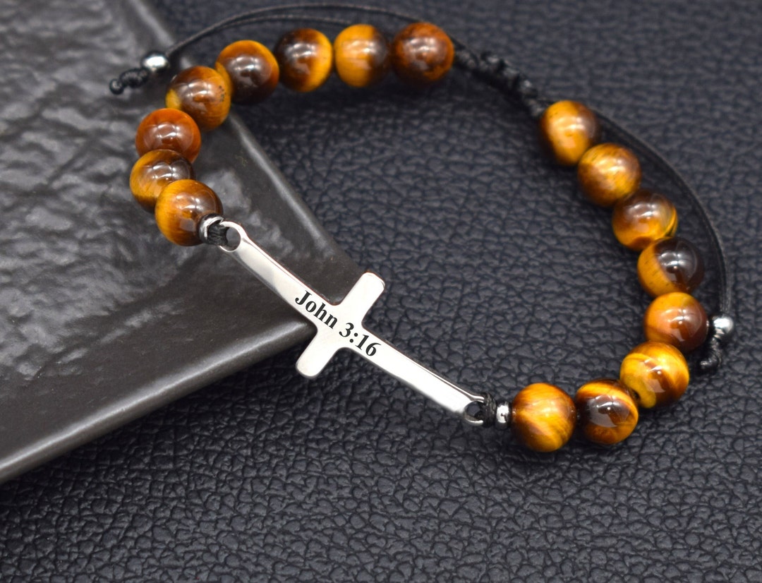 Cross Bracelet Men Bible Verse Bracelet Faith Cross Beaded Bracelet ...