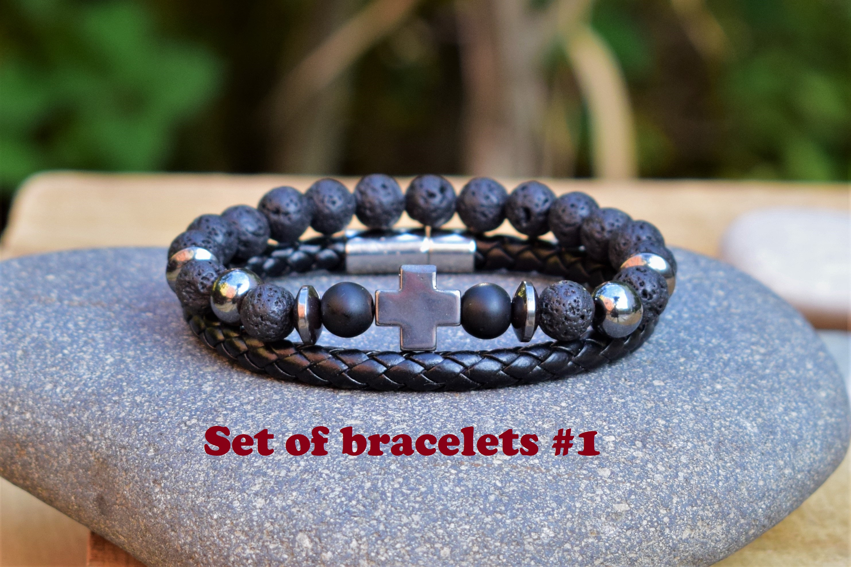 Mens cross bracelet black bracelet jewelry gift him hemaite | Etsy