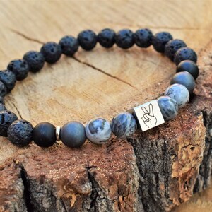 Shaka Bracelet – Hang Loose Hand Sign Charm Lava Stone Onyx -surfer ...