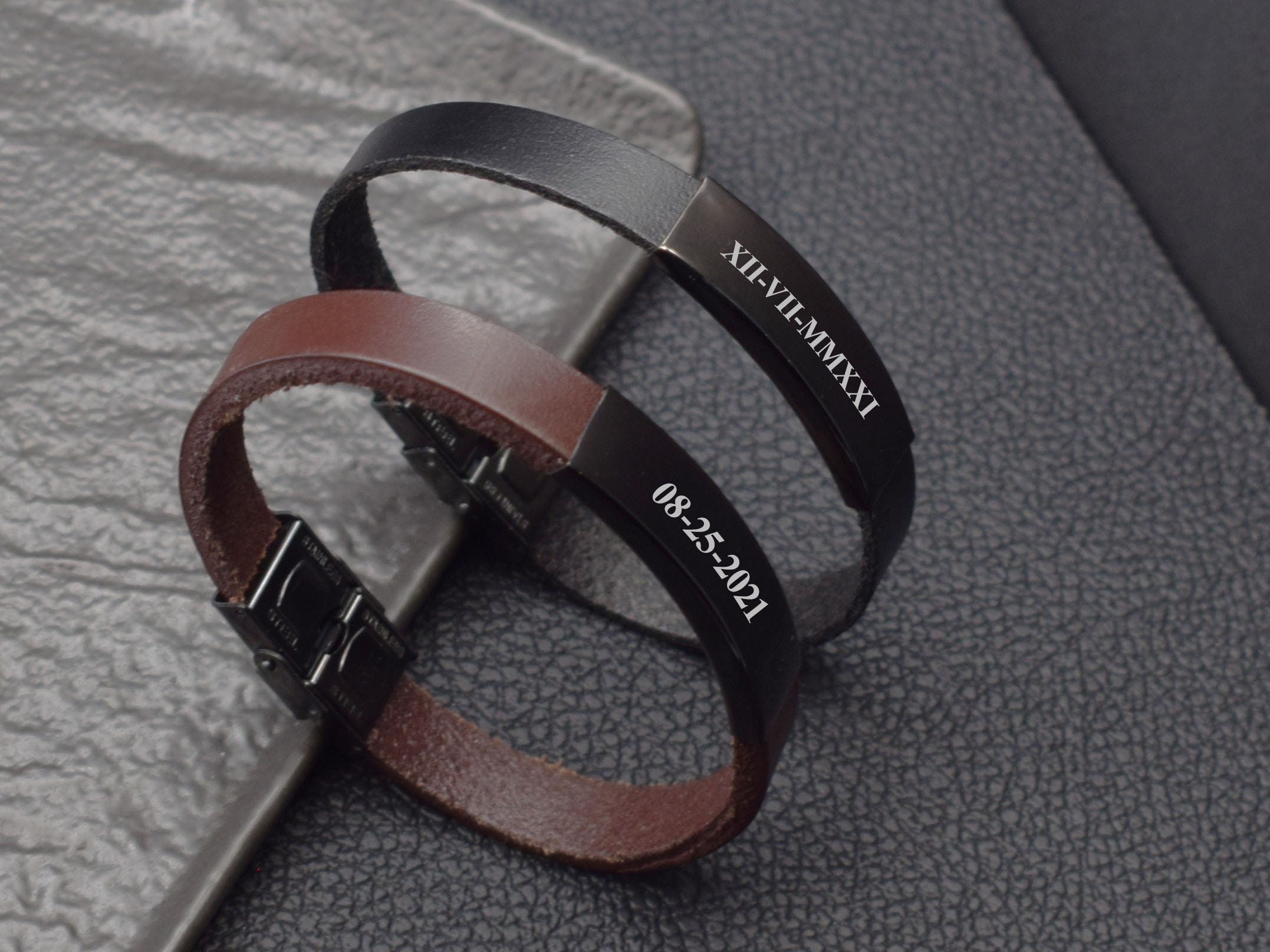 Personalized Men's Bracelet Custom Engraved Bar Plate Leather Cord Mens ...
