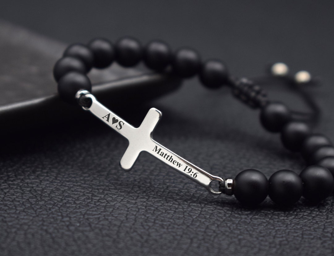 Cross Bracelet Men Custom Bible Verse Bracelet Faith Cross Beaded ...