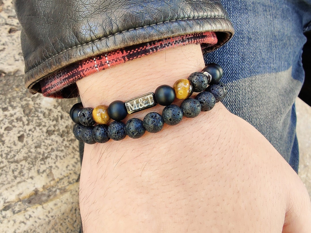Custom Bracelet Mens Engraved Bracelets Personalized Men Beaded ...