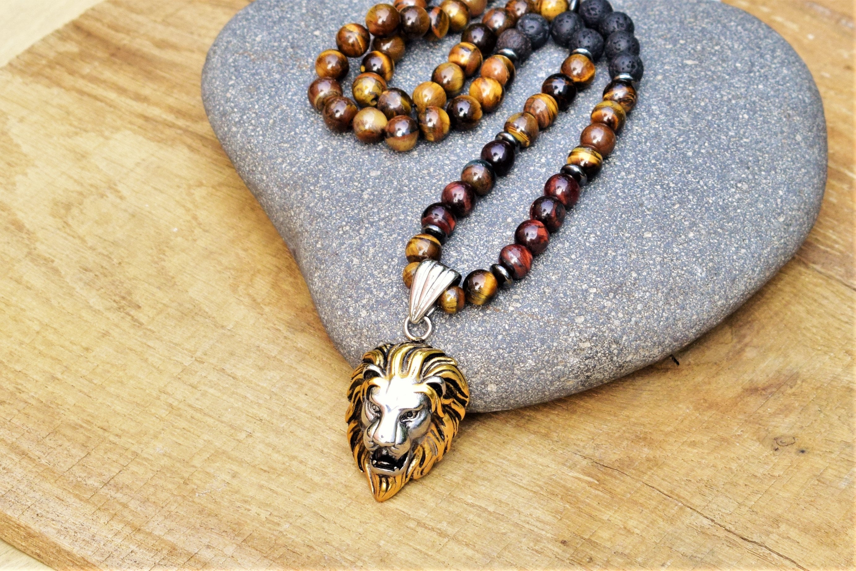 Lion Men's Necklace Protection Bead Necklace Healing - Etsy