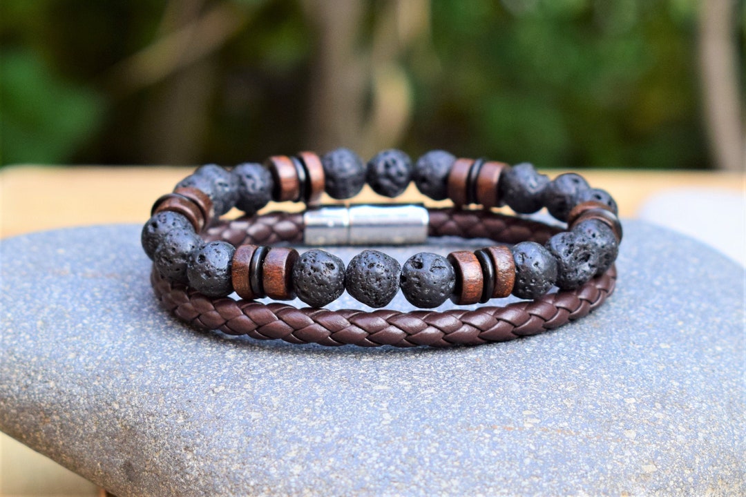 Mens Bead Bracelet Lava Stone Bracelet Gemstone Bracelet Men Energy ...