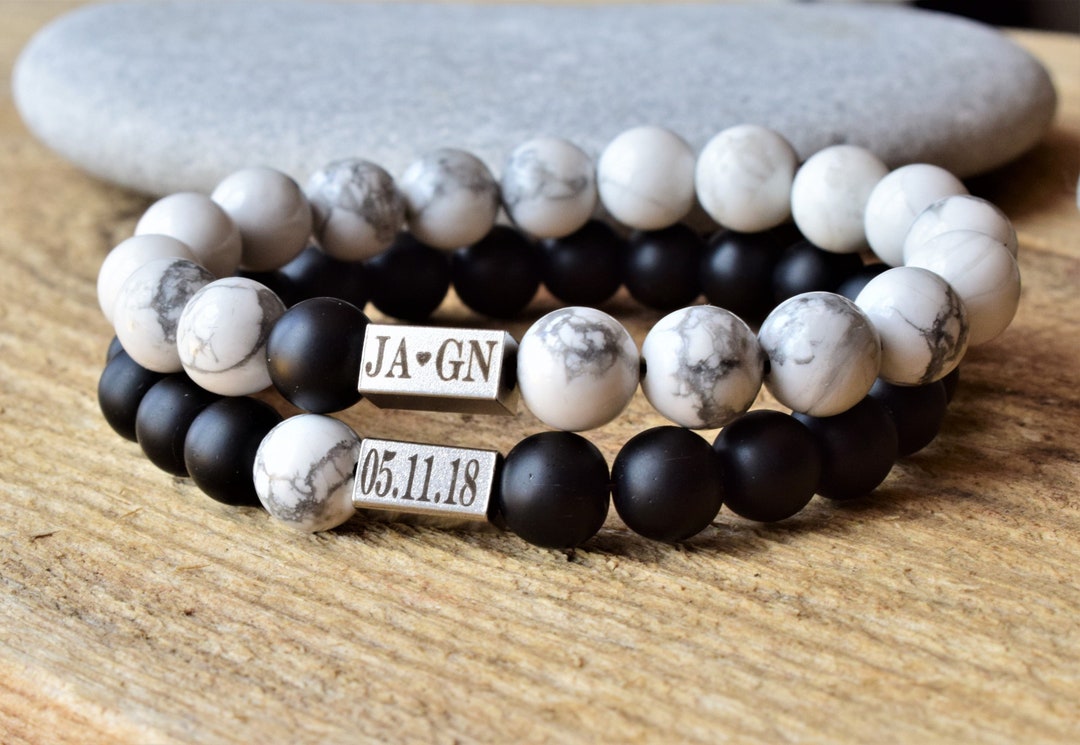 Matching Couples Bracelet Wedding Date Engraved Personalized - Etsy