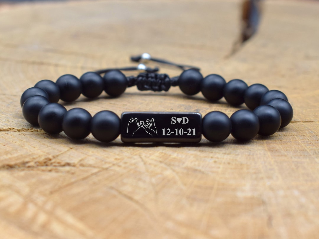Custom Bracelet for Men Engraved Initial Date Name Pinky Promise Anniversary Gifts for Him 1 ...