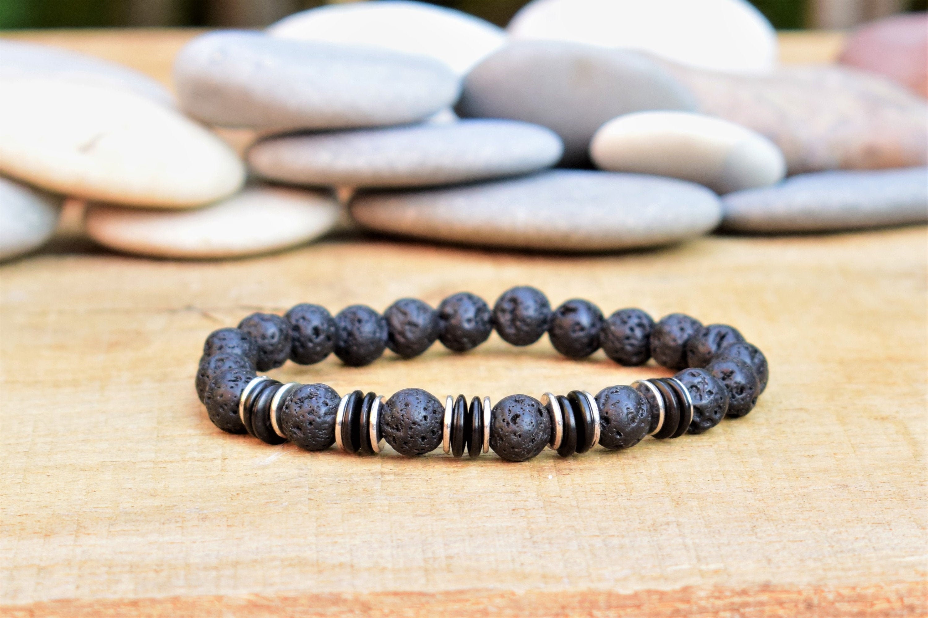 Mens Lava Bead Bracelet Lava Rock Jewelry Black Bead Bracelet | Etsy