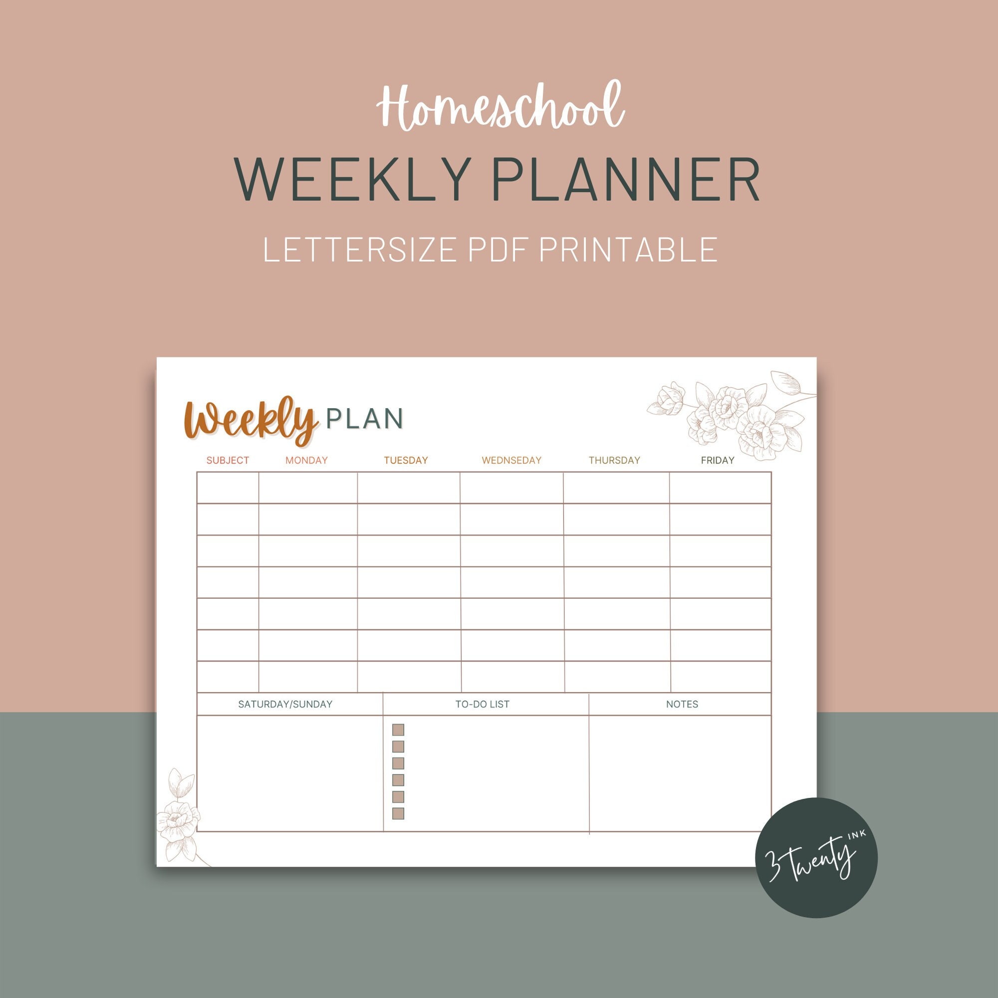Homeschool Weekly Planner Printable Botanical Landscape Lettersize - Etsy