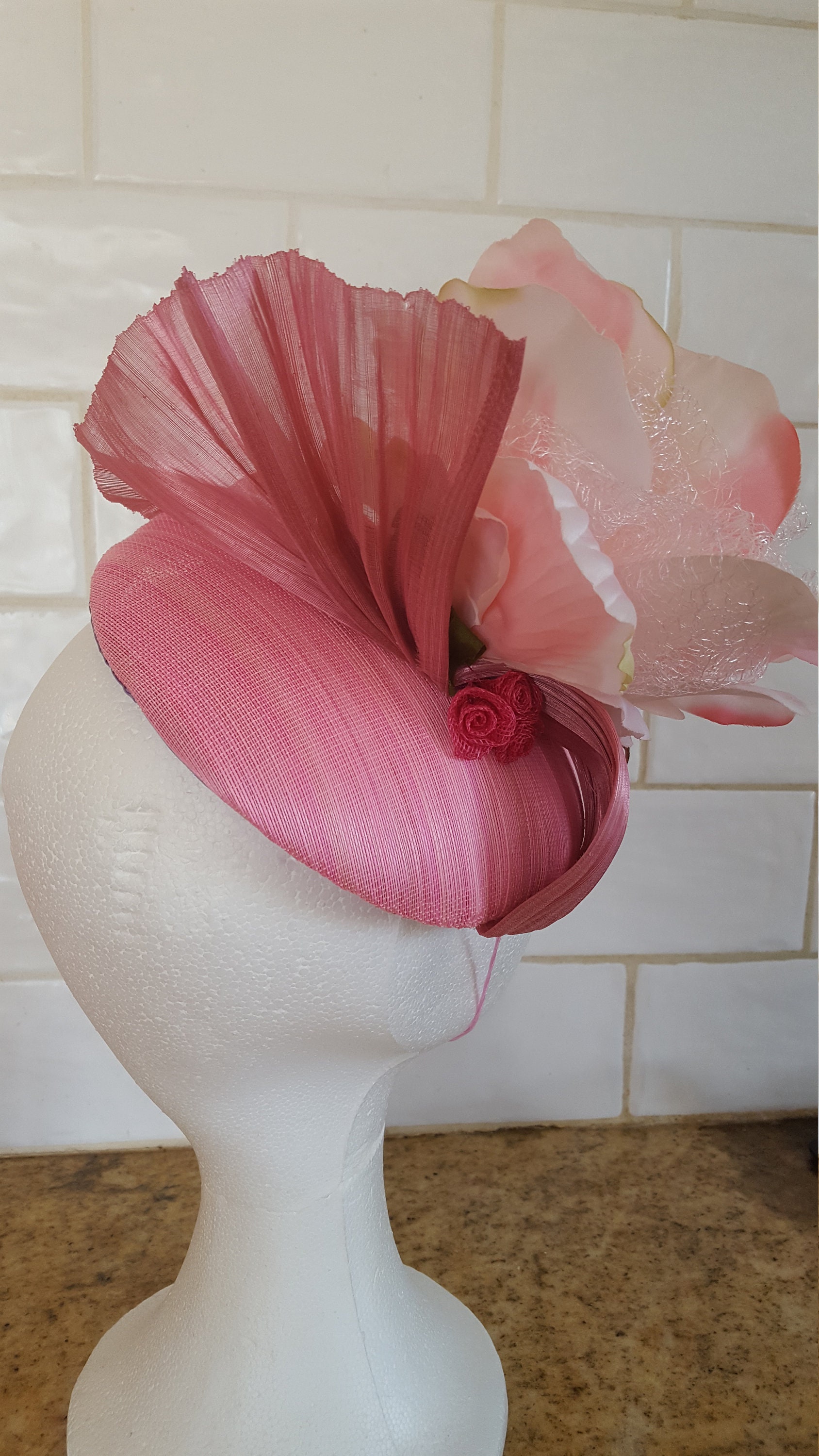 Large Rose in a Mist & Handmade Abaca Silk Shaped Fan. in Tones of Pink ...