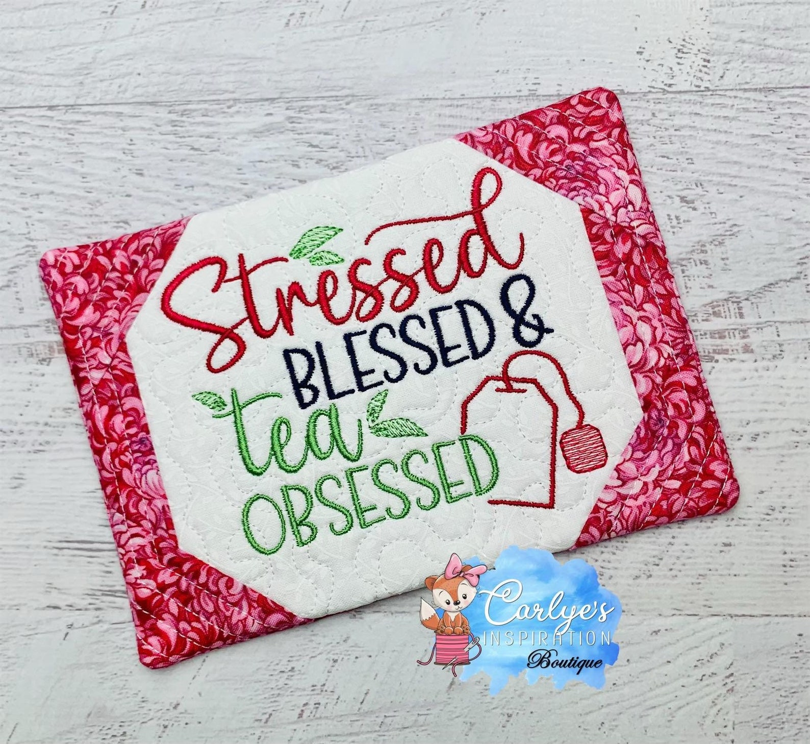 Stressed Blessed Tea Obsessed COMPLETELY in the Hoop Mug Rug | Etsy
