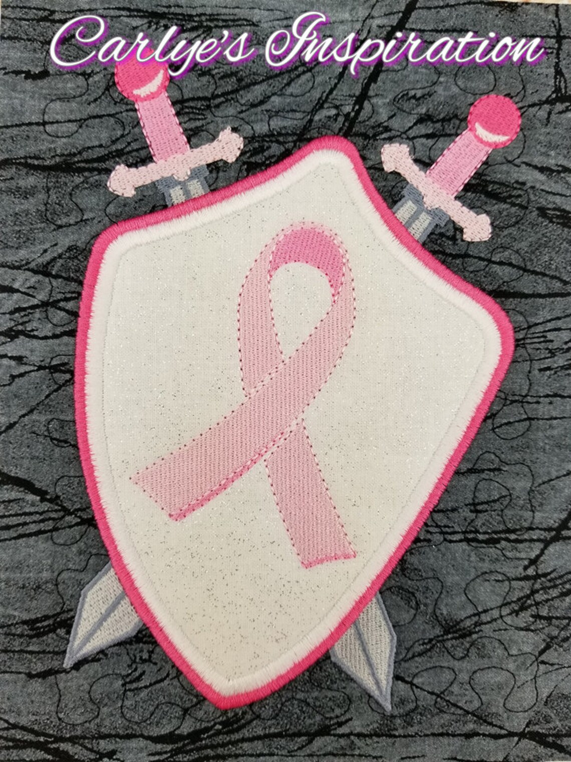 Cancer Shield Ribbon Applique Design 5x7 design Cancer | Etsy España