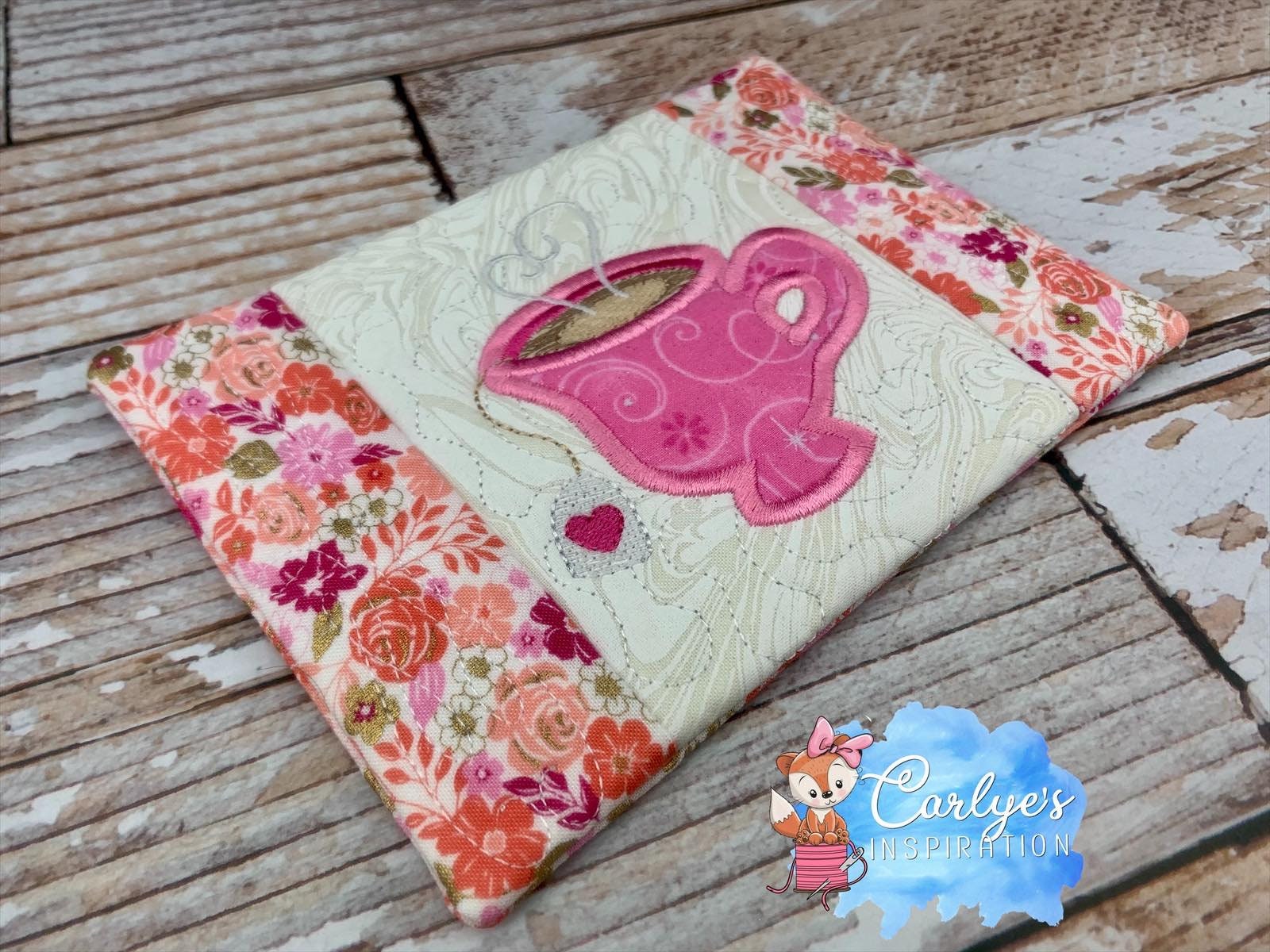 Tea Cup With Tag COMPLETELY in the Hoop Mug Rug Design - 5x7 & 6x10 ...