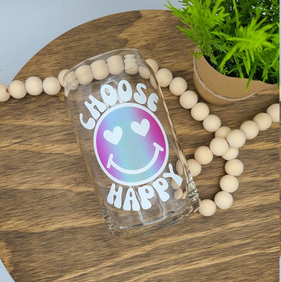 Happy Beer Can Glass. Smile. Happy Face. Custom Glass. Iced | Etsy