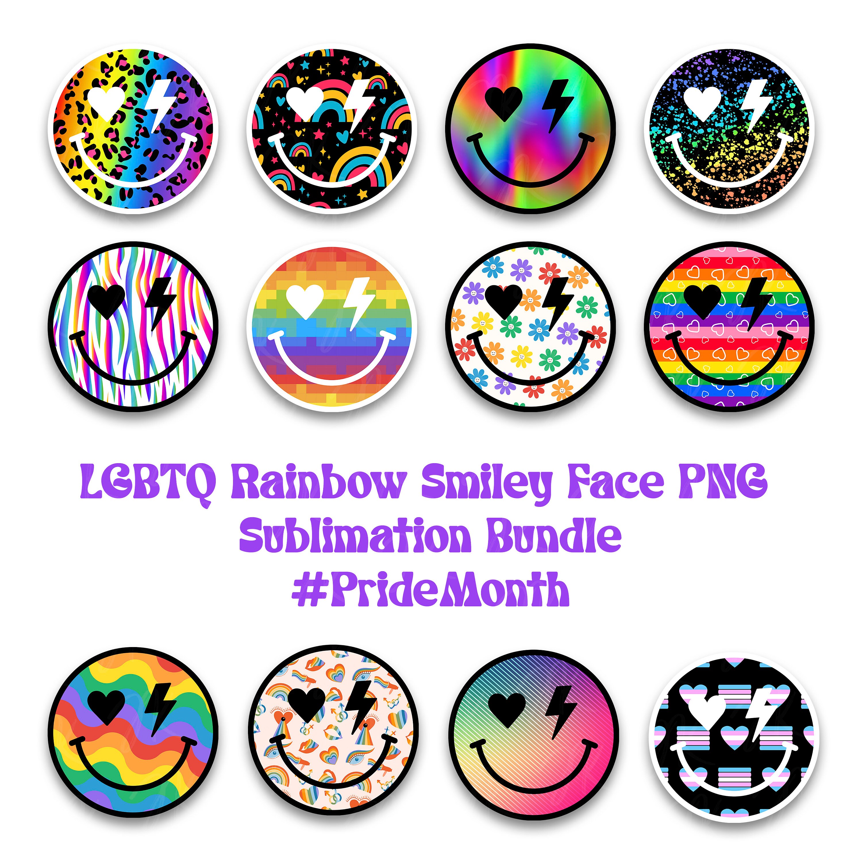 LGBTQ Rainbow Smiley Face PNG Sublimation Bundle | Pride Month - Etsy