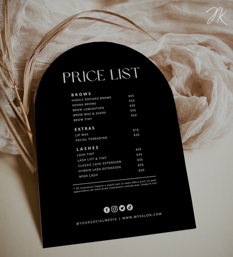 Black Editable Price List White and Black Arch Template - Etsy