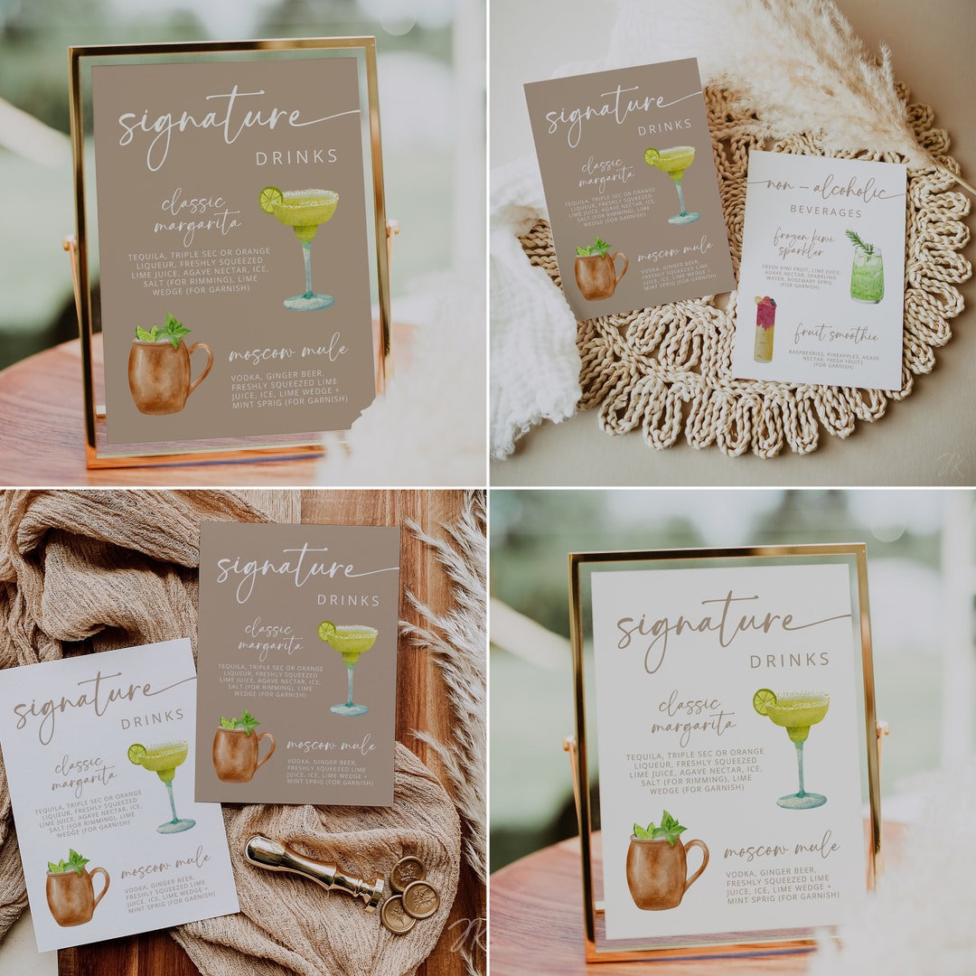 Signature Drink Sign BOHO | Wedding Bar Menu | Minimalist Drinks Menu ...