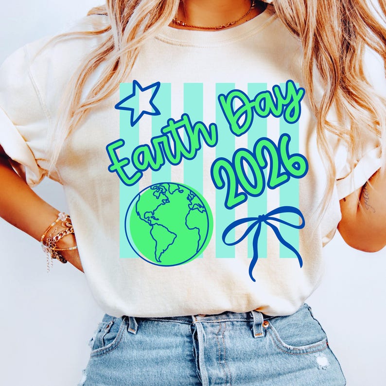 Earth Day 2026 PNG | Preppy Coquette Earth Day Kids Shirt | Trendy ...