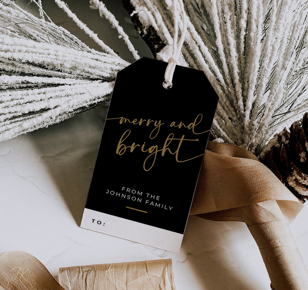 Black and Gold Christmas Gift Tags | Editable Boho Design (instant ...