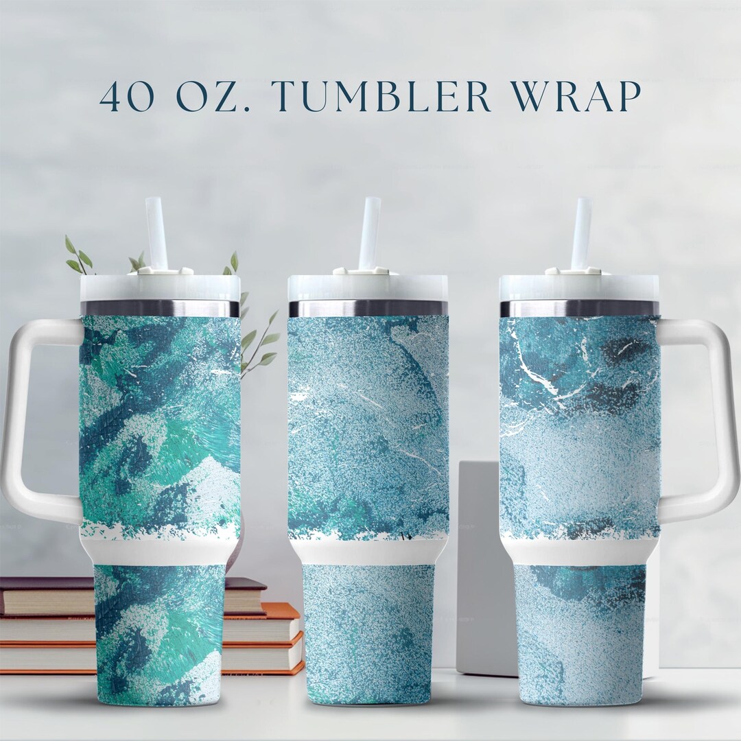 40 Oz Tumbler Wrap PNG | Abstract Blue Faux Textured Tumbler Design ...