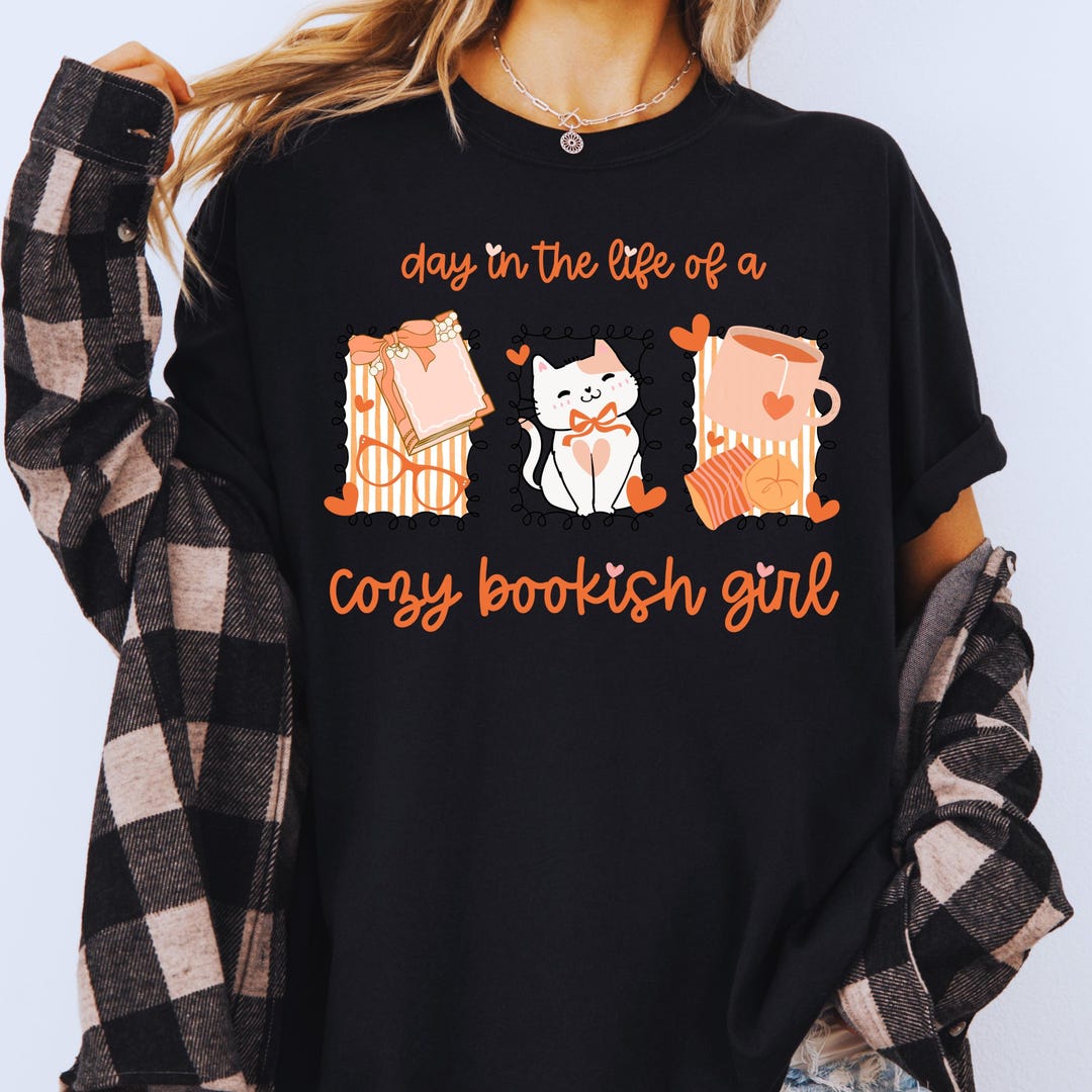 Cozy Bookish Girl PNG | Fall Reader, Cat, Coffee (digital Download) - Etsy