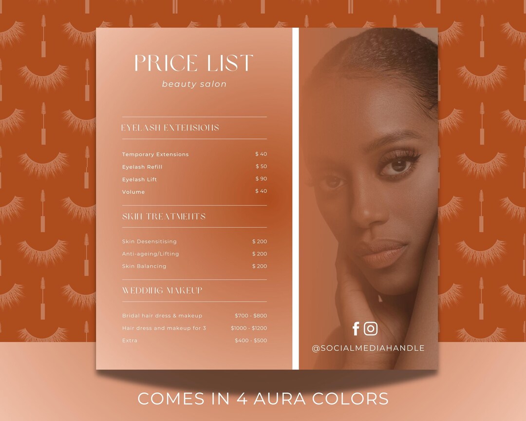 Editable Aura Price List Instagram Post Template 4-pack, Small Business ...
