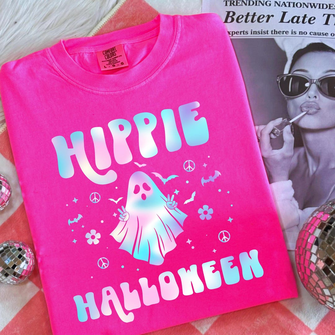 Retro Hippie Halloween PNG: Holographic Ghost Peace Sign (digital File ...