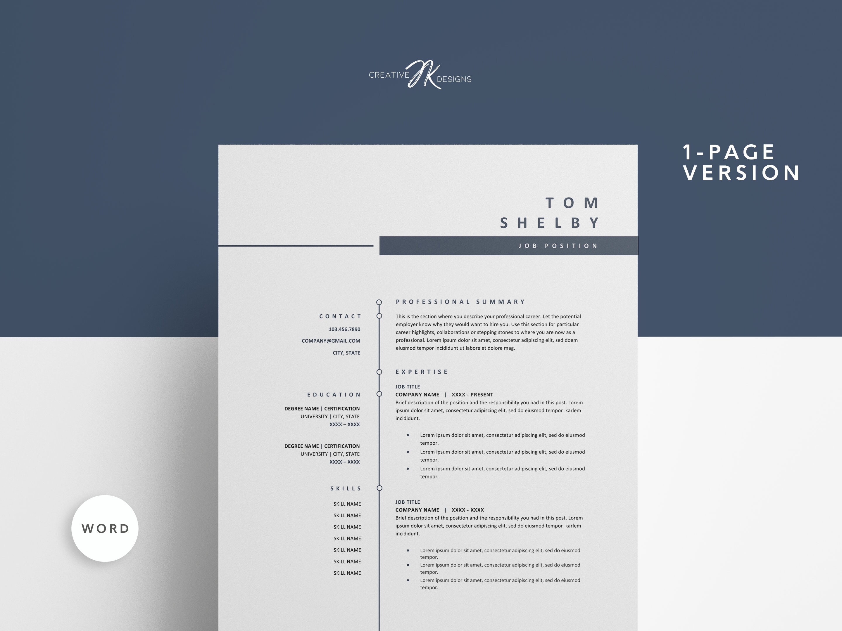 Navy Blue Resume Template Resume Template Word Modern - Etsy