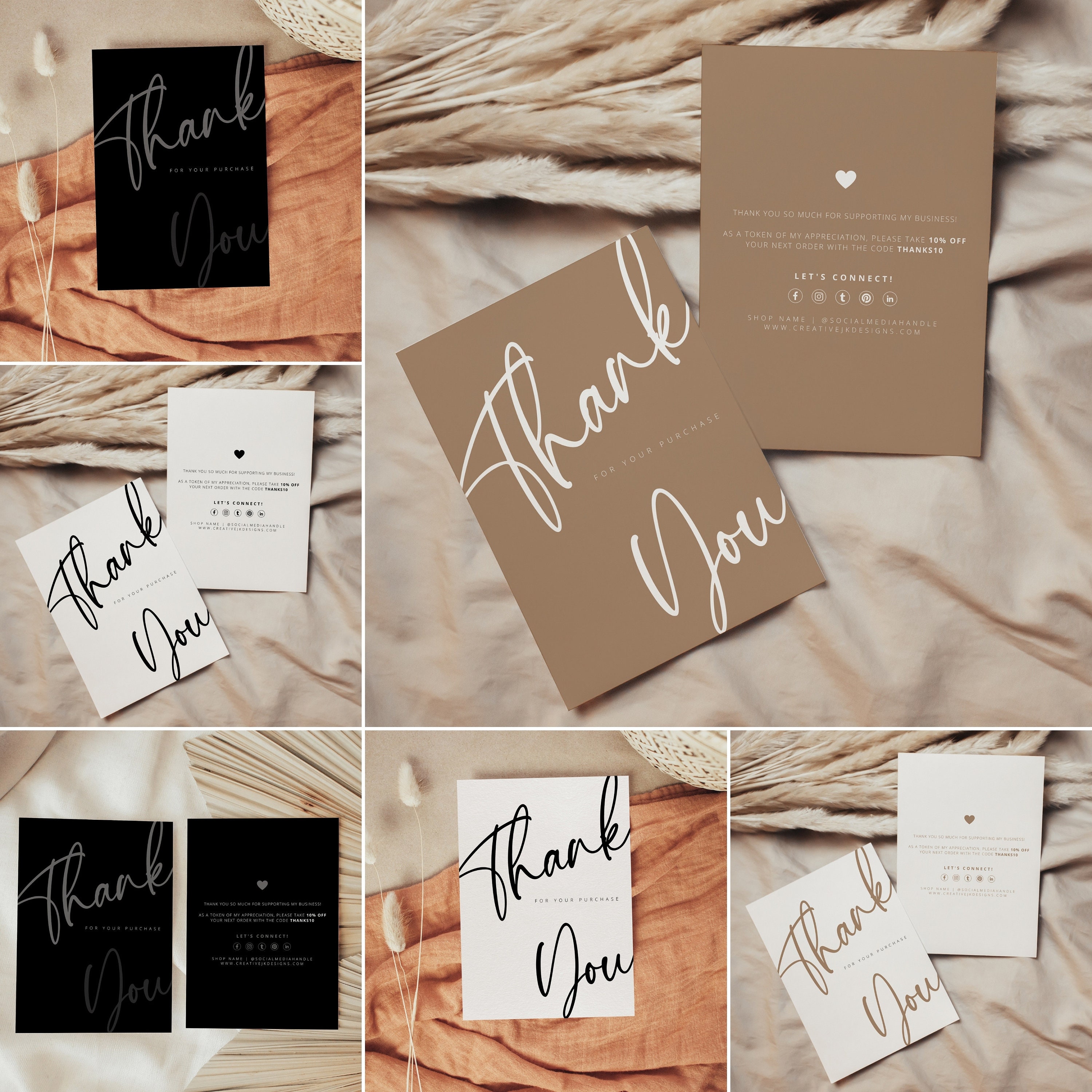 Boho Business Thank You Card Template Editable Thanks for - Etsy