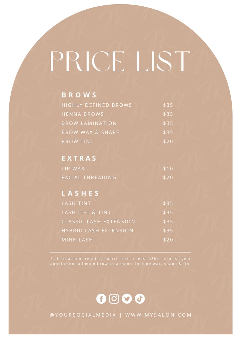 Boho Salon Price List Template: Lashes, Brows, Hair (canva Printable ...