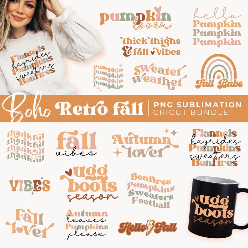 Retro Fall Boho PNG Sublimation Bundle Fall Tee Shirt Design - Etsy