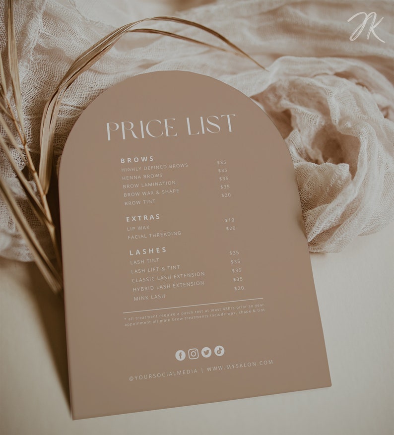 Boho Salon Price List Template: Lashes, Brows, Hair (canva Printable ...