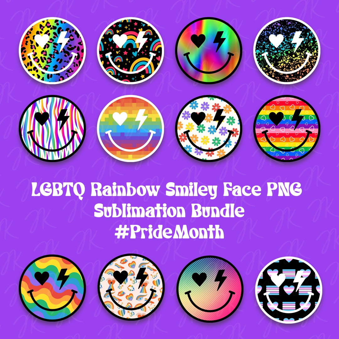 LGBTQ Rainbow Smiley Face PNG Sublimation Bundle | Pride Month ...