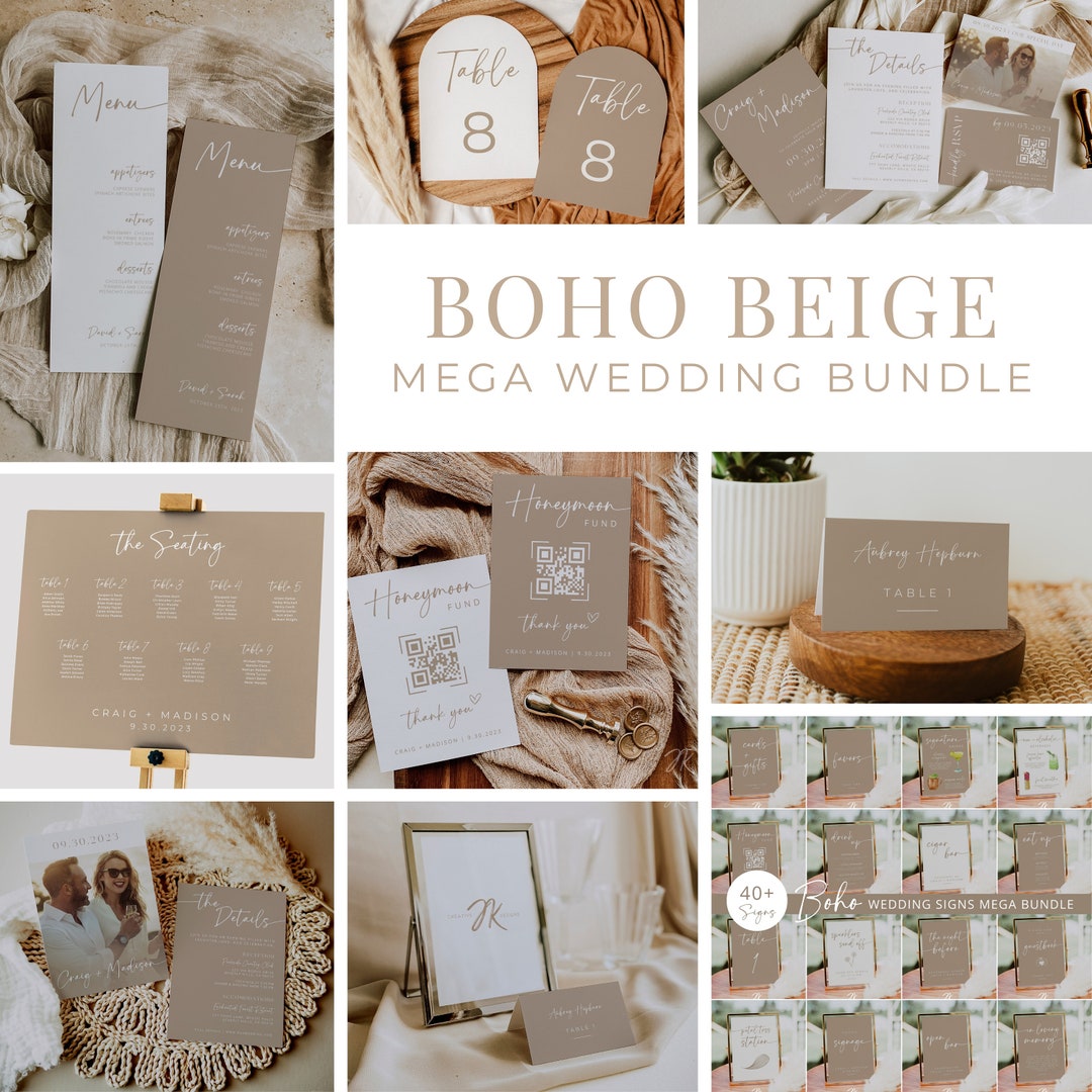 BOHO Wedding Mega Bundle | Boho Wedding Signage | Modern RSVP and Place ...
