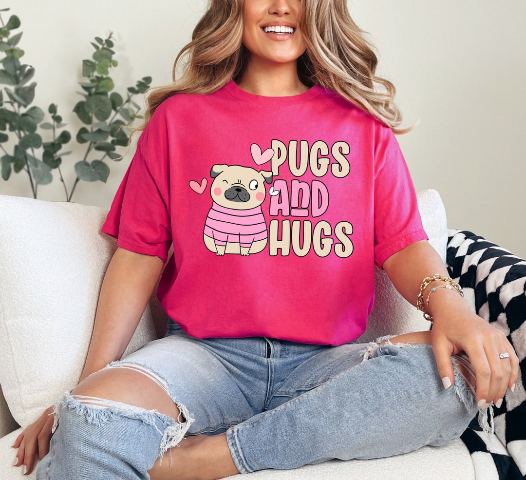 Retro Pugs and Hugs PNG Pug Valentine's Day Shirt Pug Owner Gift Vday Shirt Sublimation Design ...