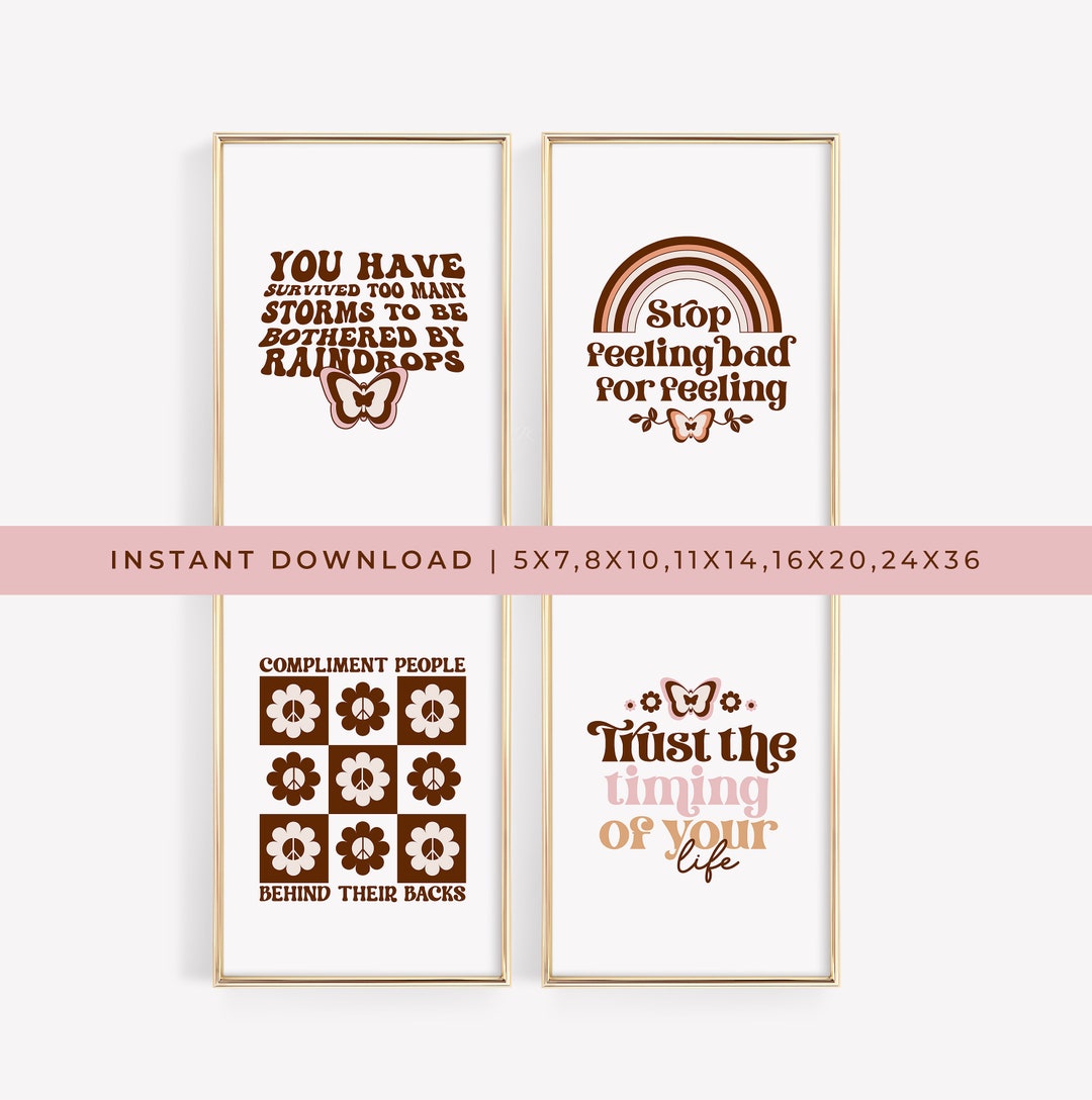 Back to School | Groovy Dorm Decor Set of 8 | Trendy Retro Fall Quotes ...