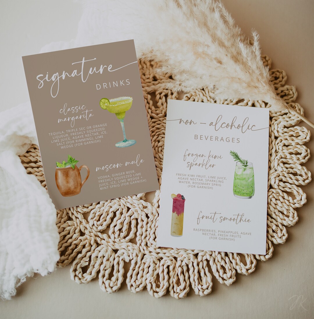 Signature Drink Sign BOHO | Wedding Bar Menu | Minimalist Drinks Menu ...