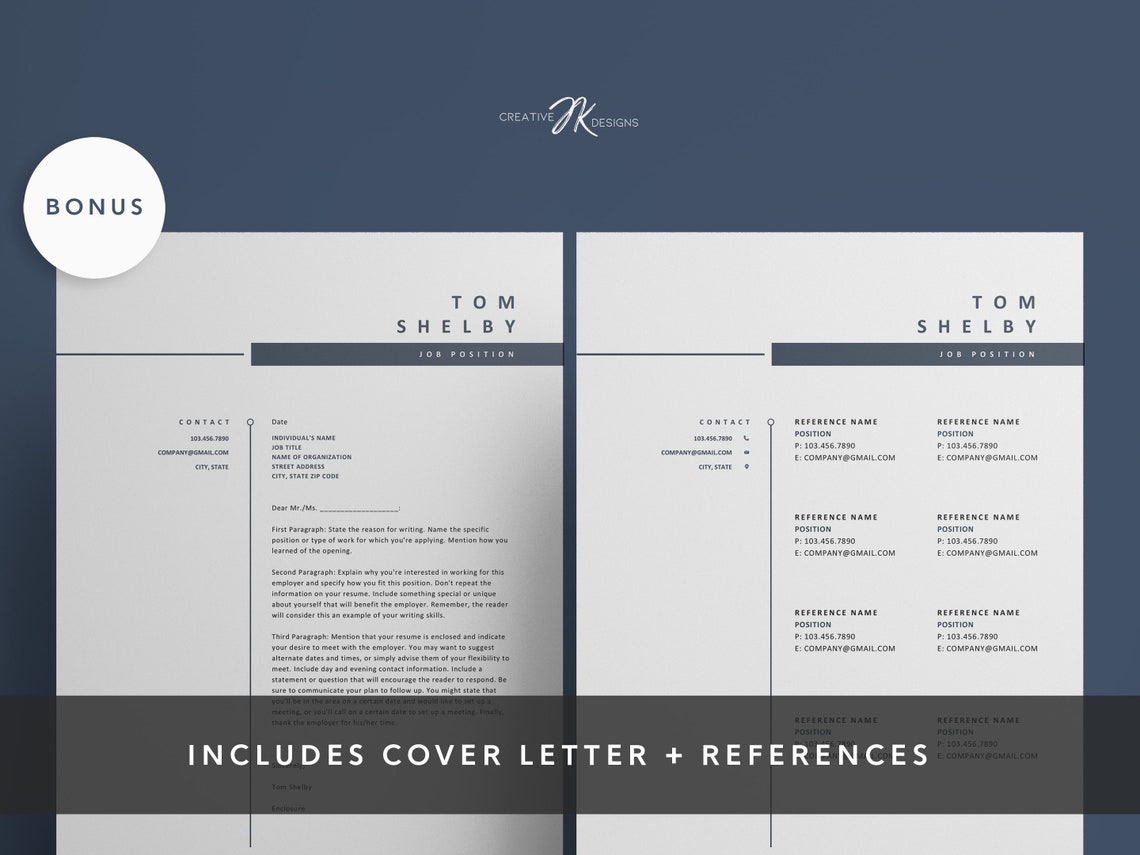 Navy Blue Resume Template Resume Template Word Modern | Etsy