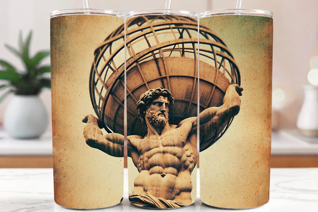Ancient Man Holding the World Atlas 20 Oz Tumbler Wrap, Mythology Art ...