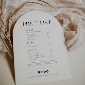Black Editable Price List | White and Black Arch Template | Lashes ...